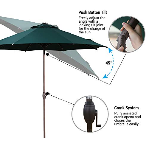 Abba Patio 11ft Patio Umbrella Outdoor Umbrella Patio Market Table Umbrella with Push Button Tilt and Crank for Garden, Lawn, Deck, Backyard& Pool, Dark Green