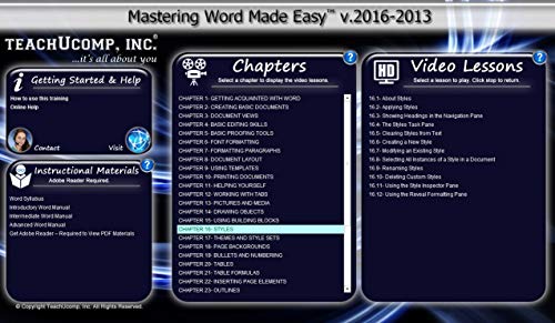 TEACHUCOMP Video Training Tutorial for Microsoft Word 2016 DVD-ROM Course and PDF Manual