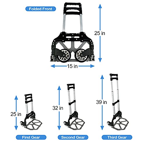 F2C Portable Folding Hand Truck Aluminium Luggage Trolley Cart and Dolly 175 lbs Capacity with Black Bungee Cord, Telescoping Handle, PVC Wheels with Double Bearings for Travel Office Auto Moving