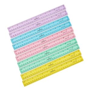 hand2mind 12 inch multicolored, transparent, semiflexible safe-t plastic rulers (pack of 10)