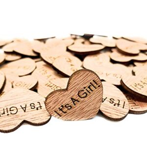 Wooden Heart Confetti ~ It's A Girl ~ Wood Hearts, Wood Confetti Engraved Love Hearts- Rustic Wedding Decor (100 count)