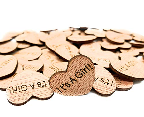 Wooden Heart Confetti ~ It's A Girl ~ Wood Hearts, Wood Confetti Engraved Love Hearts- Rustic Wedding Decor (100 count)