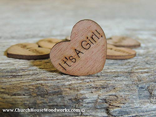 Wooden Heart Confetti ~ It's A Girl ~ Wood Hearts, Wood Confetti Engraved Love Hearts- Rustic Wedding Decor (100 count)