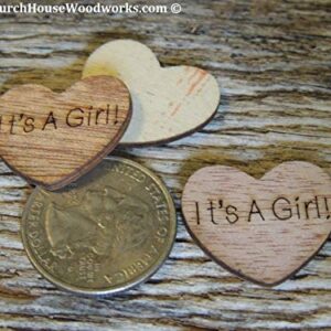 Wooden Heart Confetti ~ It's A Girl ~ Wood Hearts, Wood Confetti Engraved Love Hearts- Rustic Wedding Decor (100 count)