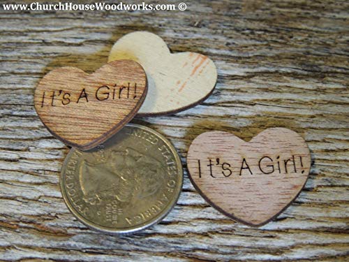 Wooden Heart Confetti ~ It's A Girl ~ Wood Hearts, Wood Confetti Engraved Love Hearts- Rustic Wedding Decor (100 count)