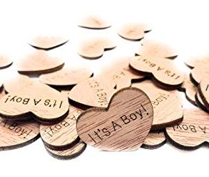 Wooden Heart Confetti ~ It's A Boy ~ Wood Hearts, Wood Confetti Engraved Love Hearts- Rustic Wedding Decor (100 count)