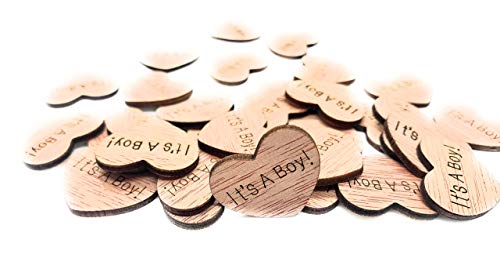 Wooden Heart Confetti ~ It's A Boy ~ Wood Hearts, Wood Confetti Engraved Love Hearts- Rustic Wedding Decor (100 count)