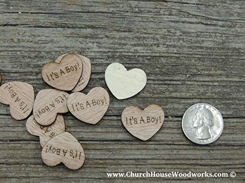 Wooden Heart Confetti ~ It's A Boy ~ Wood Hearts, Wood Confetti Engraved Love Hearts- Rustic Wedding Decor (100 count)