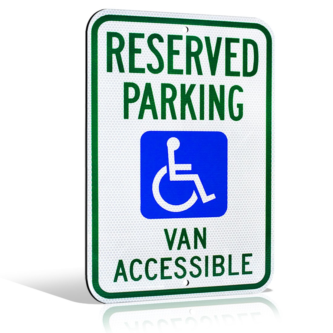 Signs Authority Reserved Parking Sign - 18Hx12W-Inch Reflective Aluminum Handicapped Parking Sign - Easy to Install Handicap Van Accessible Sign - Engineer Grade Ultra Reflective - Blue Green on White