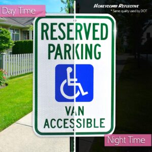 Signs Authority Reserved Parking Sign - 18Hx12W-Inch Reflective Aluminum Handicapped Parking Sign - Easy to Install Handicap Van Accessible Sign - Engineer Grade Ultra Reflective - Blue Green on White