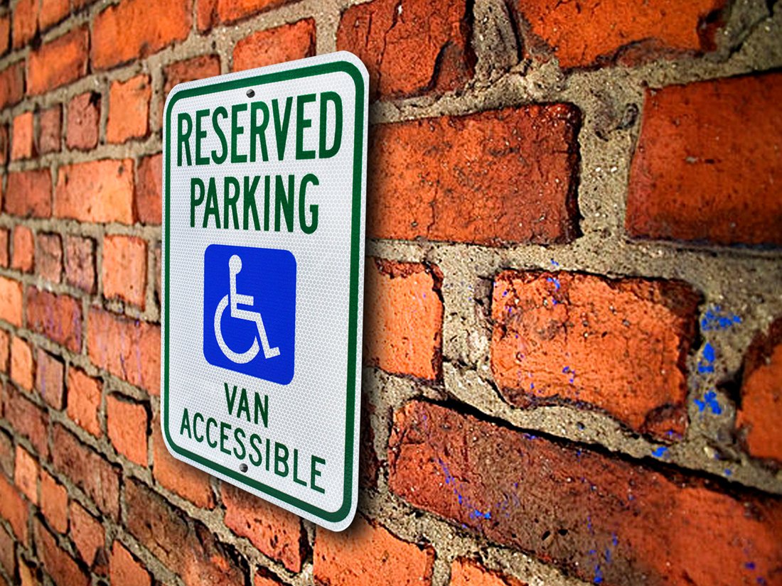 Signs Authority Reserved Parking Sign - 18Hx12W-Inch Reflective Aluminum Handicapped Parking Sign - Easy to Install Handicap Van Accessible Sign - Engineer Grade Ultra Reflective - Blue Green on White