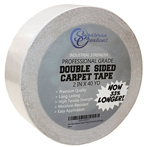 Sugarman Creations Strongest Double Sided Carpet Tape, 2 Inch by 40 Yard, 120 feet! 2X More! 5 Stars Professional Grade, Industrial Strength, Heavy Duty Rug and Carpet Underlayment Adhesive