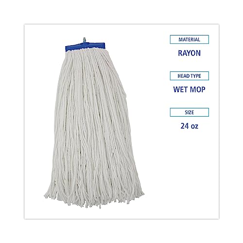 Boardwalk 724Rea Cut-End Lie-Flat Wet Mop Head, Rayon, 24Oz, White