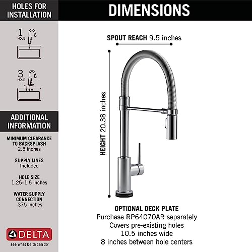 Delta Faucet Trinsic Pro Commercial Style Kitchen Faucet, Touch Kitchen Faucets with Pull Down Sprayer, Kitchen Sink Faucet, Touch Faucet, Delta Touch2O Technology, Arctic Stainless 9659T-AR-DST