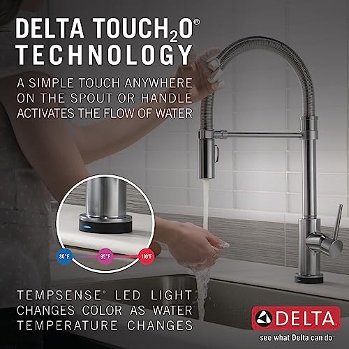 Delta Faucet Trinsic Pro Commercial Style Kitchen Faucet, Touch Kitchen Faucets with Pull Down Sprayer, Kitchen Sink Faucet, Touch Faucet, Delta Touch2O Technology, Arctic Stainless 9659T-AR-DST