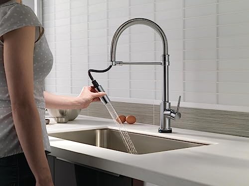 Delta Faucet Trinsic Pro Commercial Style Kitchen Faucet, Touch Kitchen Faucets with Pull Down Sprayer, Kitchen Sink Faucet, Touch Faucet, Delta Touch2O Technology, Arctic Stainless 9659T-AR-DST