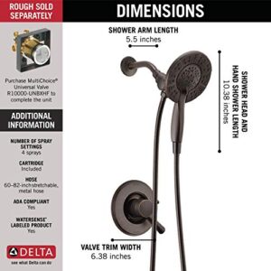 Delta Faucet Linden 17 Series Dual-Function Shower Faucet, Shower Trim Kit with 4-Spray In2ition 2-in-1 Dual Hand Held Shower Head with Hose, Venetian Bronze T17294-RB-I (Valve Not Included)