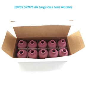 Pack of 10,Large Gas Lens Alumina Cup Shield Nozzles 57N75(#6) Fit PTA DB HW WP-17 18 26 Series TIG Welder Torch