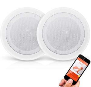 pyle pair 8” bluetooth flush mount in-wall in-ceiling 2-way universal home speaker system spring loaded quick connections polypropylene cone polymer tweeter stereo sound 250 watts , white,single.