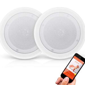 Pyle Pair 8” Bluetooth Flush Mount In-wall In-ceiling 2-Way Universal Home Speaker System Spring Loaded Quick Connections Polypropylene Cone Polymer Tweeter Stereo Sound 250 Watts , White,Single.