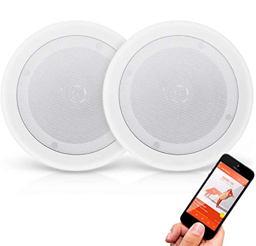 Pyle Pair 8” Bluetooth Flush Mount In-wall In-ceiling 2-Way Universal Home Speaker System Spring Loaded Quick Connections Polypropylene Cone Polymer Tweeter Stereo Sound 250 Watts , White,Single.