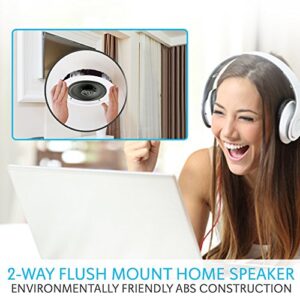 Pyle Pair 8” Bluetooth Flush Mount In-wall In-ceiling 2-Way Universal Home Speaker System Spring Loaded Quick Connections Polypropylene Cone Polymer Tweeter Stereo Sound 250 Watts , White,Single.