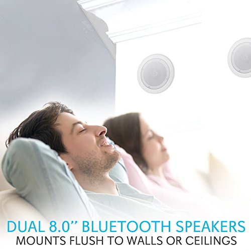 Pyle Pair 8” Bluetooth Flush Mount In-wall In-ceiling 2-Way Universal Home Speaker System Spring Loaded Quick Connections Polypropylene Cone Polymer Tweeter Stereo Sound 250 Watts , White,Single.