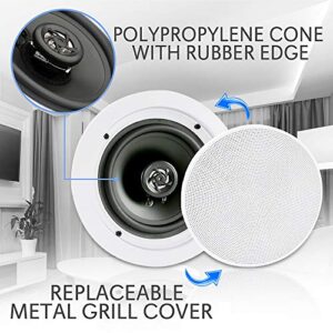 Pyle 6.5” Pair Bluetooth Flush Mount In-wall In-ceiling 2-Way Speaker System Quick Connections Changeable Round/Square Grill Polypropylene Cone & Polymer Tweeter Stereo Sound 150 Watt (PDICBT652RD)