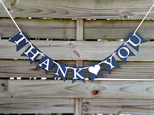 Thank You banner in Navy blue and White with heart