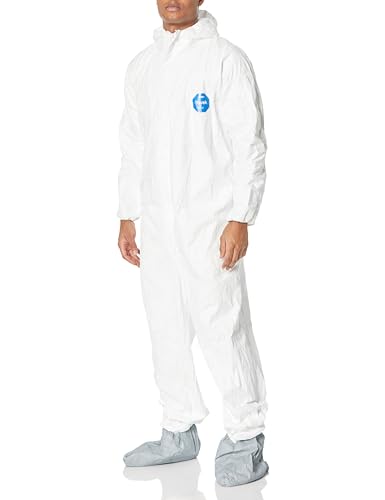 DuPont unisex-adult TY122S-XL-EACH Disposable Elastic Wrist, Bootie and Hood Tyvek Coverall Suit 1414, X-Large, White