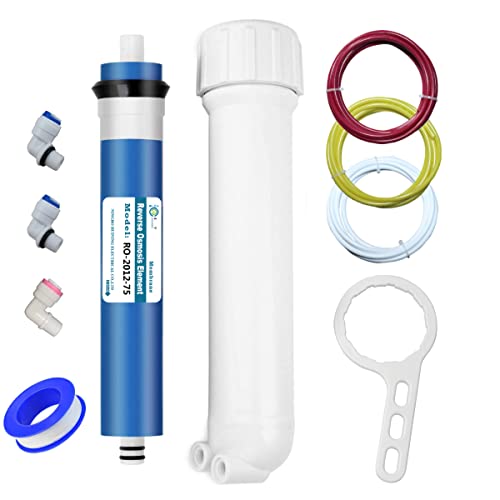 Huining Reverse Osmosis Membrane RO Membrane Housing Kit with 1/4 Quick Connector,Check valve,Water Pipe,Wrench Whole Set for Residential Household Hospital Water Filtration System (75GPD)