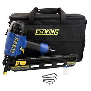 estwing efr2190 pneumatic 21 degree 3-1/2" framing nailer with adjustable metal belt hook, 1/4" npt industrial swivel fitting, and bag