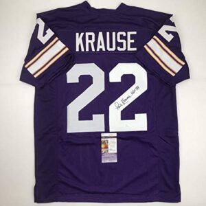 autographed/signed paul krause hof 98 minnesota purple football jersey jsa coa