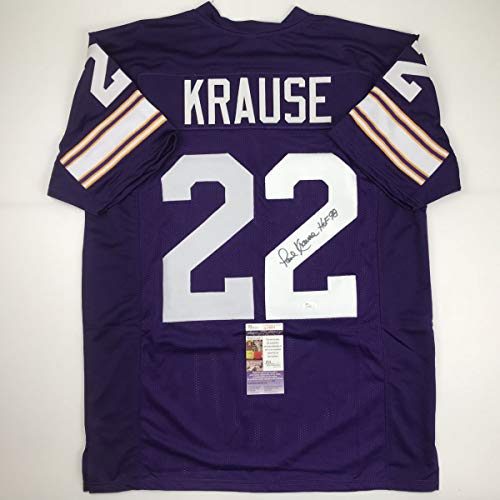 Autographed/Signed Paul Krause HOF 98 Minnesota Purple Football Jersey JSA COA