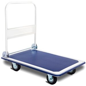 giantex 5 660lbs platform cart dolly folding foldable moving warehouse push hand truck, blue, 35.5inch x 24inch (baseboard)