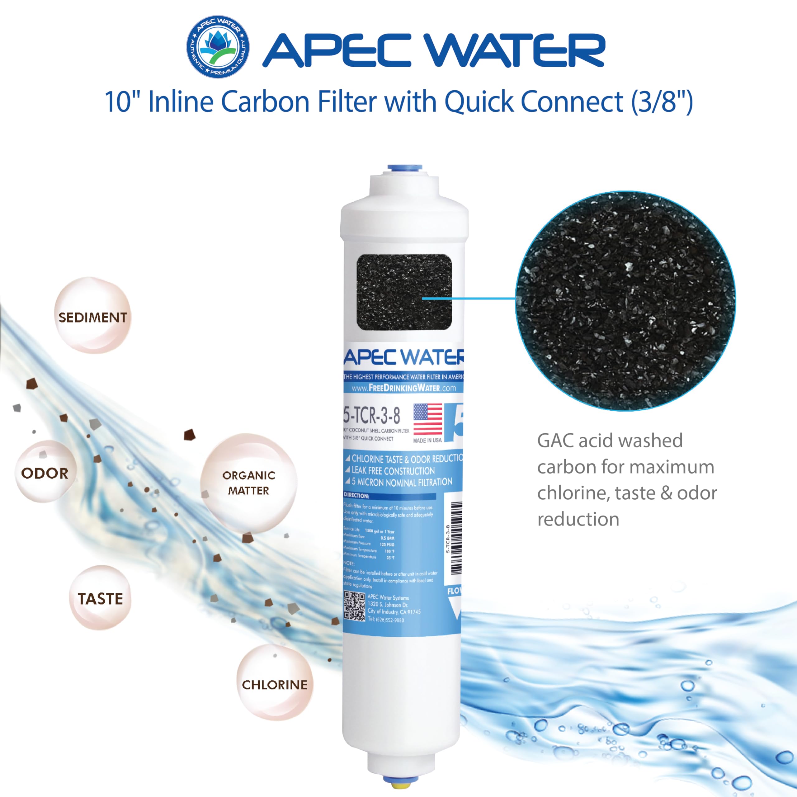 APEC 3/8" Output Quick Dispense Upgrade Kit for Under-sink Reverse Osmosis Water Filter System, White