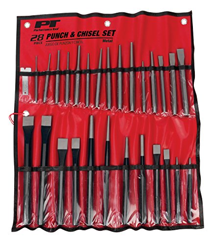 Performance Tool W7540 28-Piece Punch and Chisel Set - Strong 6150 Chrome Vanadium Steel, Heat Treated and Tempered, with Storage Tray Included