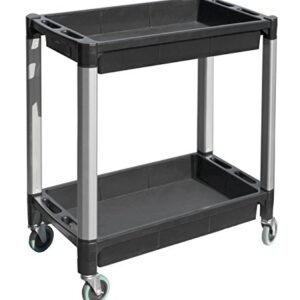 MaxWorks 80384 Black and Gray Two-Tray Service/Utility Cart With Aluminum Legs And 4" Diameter Swivel Castors