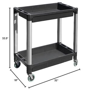 MaxWorks 80384 Black and Gray Two-Tray Service/Utility Cart With Aluminum Legs And 4" Diameter Swivel Castors