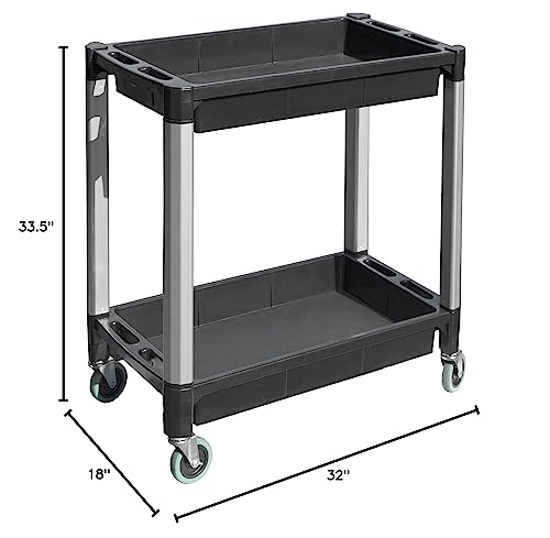 MaxWorks 80384 Black and Gray Two-Tray Service/Utility Cart With Aluminum Legs And 4" Diameter Swivel Castors