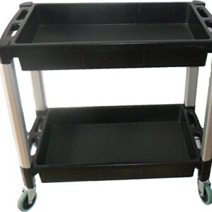 MaxWorks 80384 Black and Gray Two-Tray Service/Utility Cart With Aluminum Legs And 4" Diameter Swivel Castors