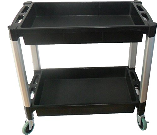 MaxWorks 80384 Black and Gray Two-Tray Service/Utility Cart With Aluminum Legs And 4" Diameter Swivel Castors