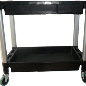 MaxWorks 80384 Black and Gray Two-Tray Service/Utility Cart With Aluminum Legs And 4" Diameter Swivel Castors