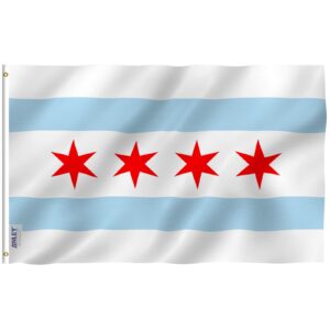 anley fly breeze 3x5 foot city of chicago flag - vivid color and fade proof - canvas header and double stitched - chicago il flags polyester with brass grommets 3 x 5 ft