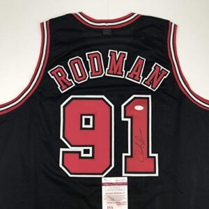 autographed/signed dennis rodman chicago black basketball jersey jsa coa