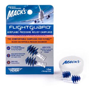 mack’s flightguard airplane pressure relief earplugs – 26db nrr, 33db snr – comfortable, safe, travel ear plugs for flying air pressure ear pain, ear popping and noise reduction