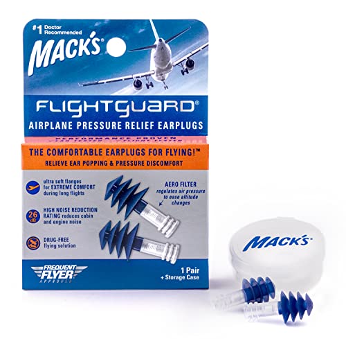 Mack’s Flightguard Airplane Pressure Relief Earplugs – 26dB NRR, 33dB SNR – Comfortable, Safe, Travel Ear Plugs for Flying Air Pressure Ear Pain, Ear Popping and Noise Reduction