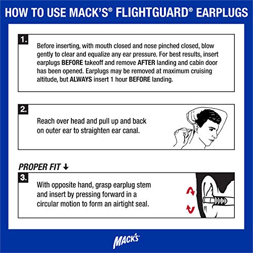 Mack’s Flightguard Airplane Pressure Relief Earplugs – 26dB NRR, 33dB SNR – Comfortable, Safe, Travel Ear Plugs for Flying Air Pressure Ear Pain, Ear Popping and Noise Reduction