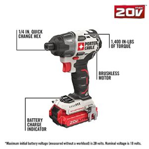 PORTER-CABLE 20V MAX Impact Driver Kit, 1/4 Inch, 2,700 RPM, Battery and Charger Included (PCCK647LB)