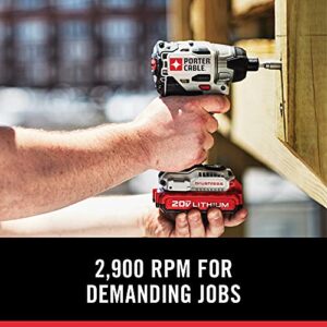 PORTER-CABLE 20V MAX Impact Driver Kit, 1/4 Inch, 2,700 RPM, Battery and Charger Included (PCCK647LB)